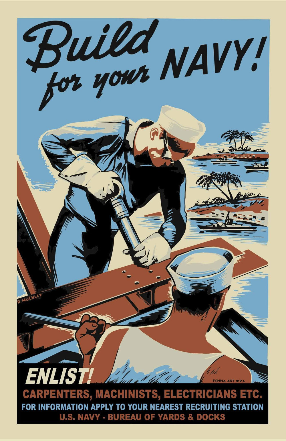 Navy Enlistment Poster for the Works Progress Admi - Historical Pix